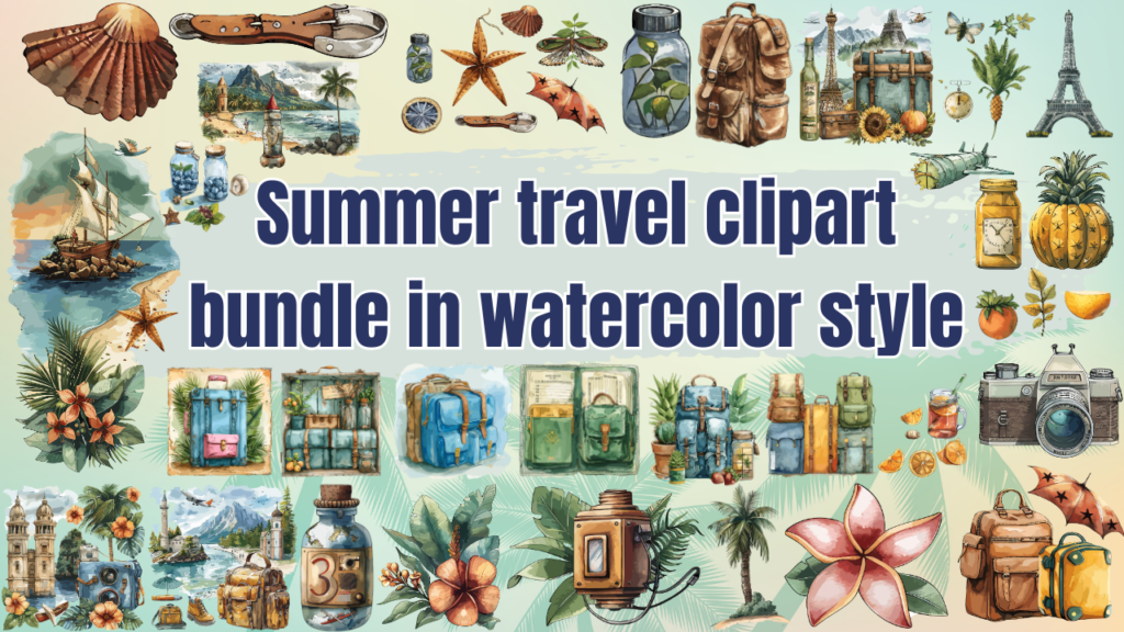 Summer travel clipart bundle in watercolor style - omnimart24h.com
