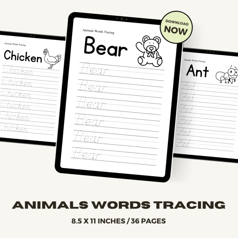Animals Words Tracing / Editable Canva Template - omnimart24h.com