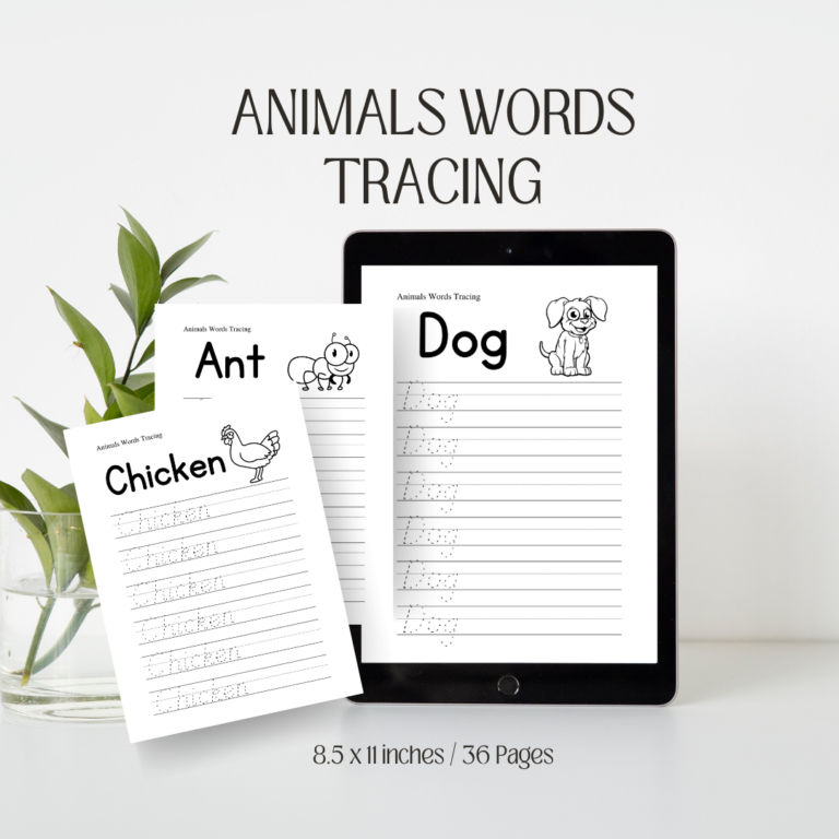 Animals Words Tracing / Editable Canva Template - omnimart24h.com