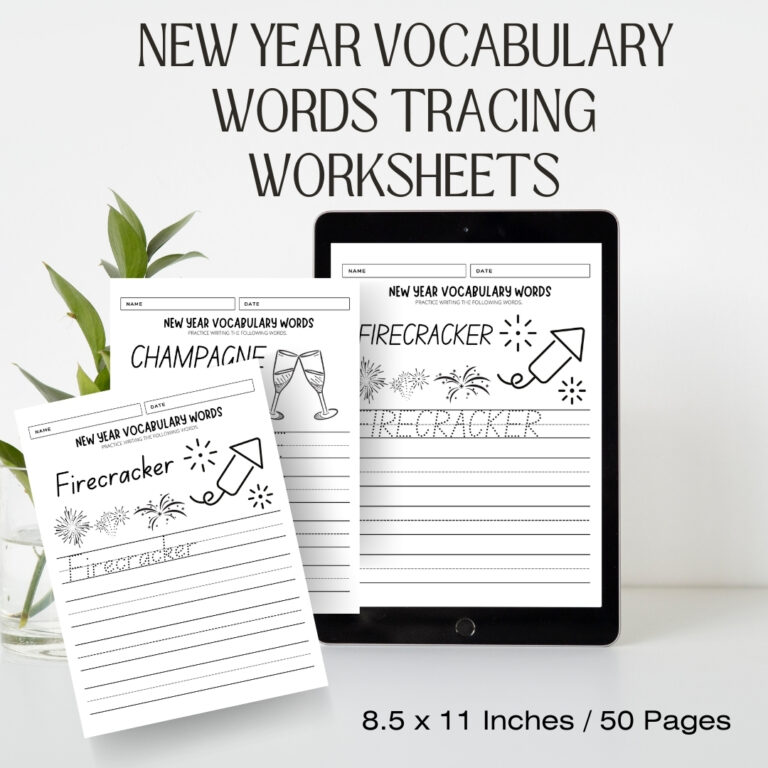 New Year Vocabulary Words Tracing Worksheets / Editable Canva Template ...