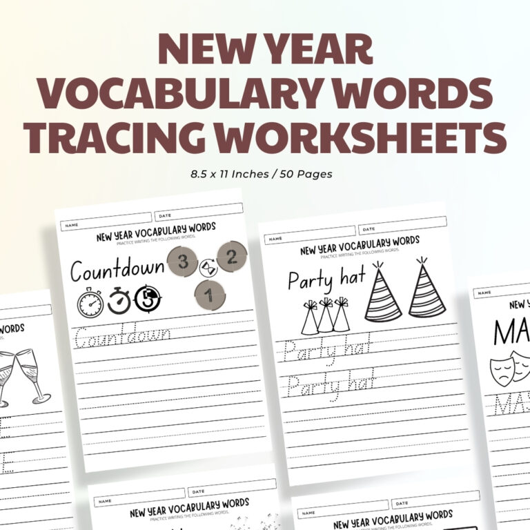 New Year Vocabulary Words Tracing Worksheets / Editable Canva Template ...