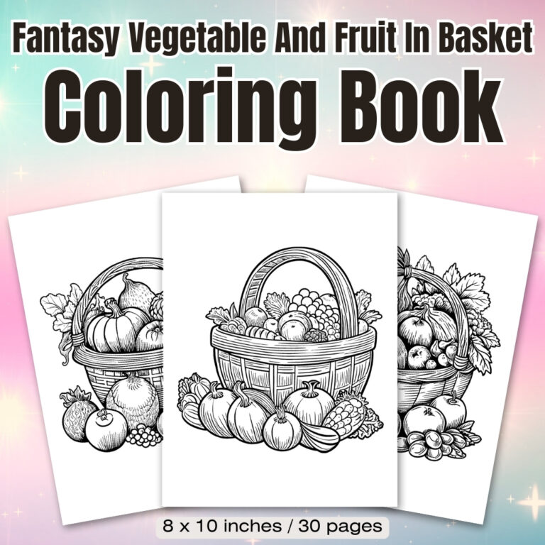 Fantasy Vegetable And Fruit In Basket Coloring Pages / Sheets of ...