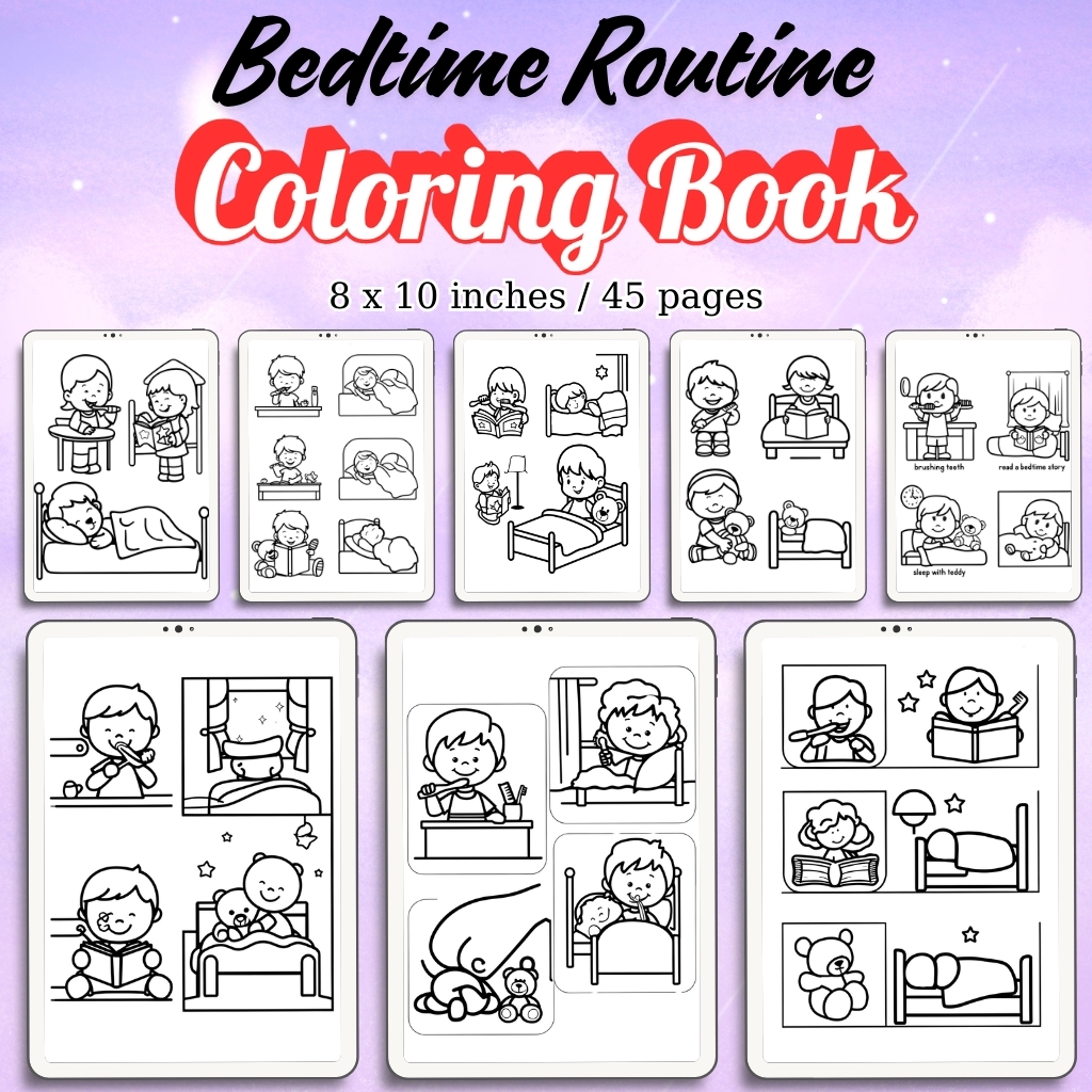 Bedtime Routine Coloring Pages / Sheets of Bedtime Routine {Coloring ...